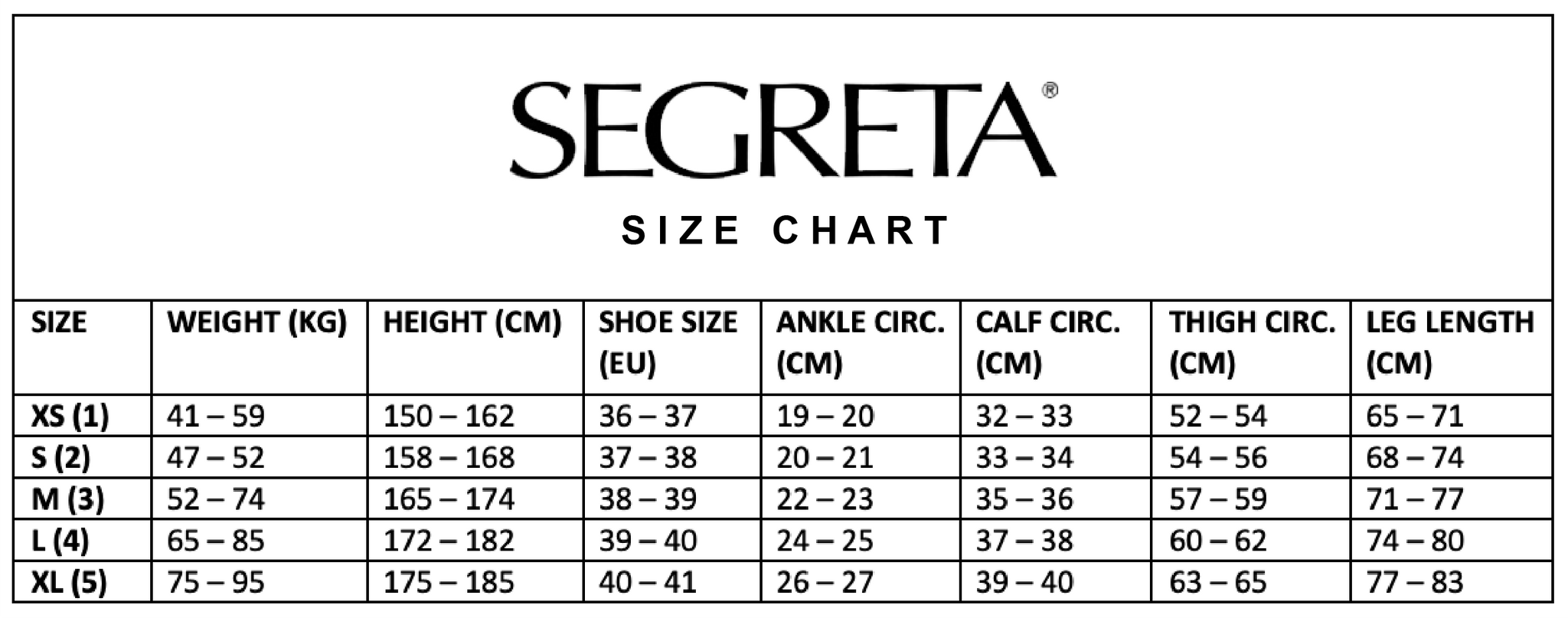 Size Charts – tights dept.